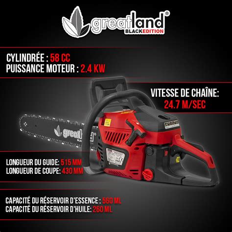 Tronçonneuse thermique 58CC guide 51 5cm Greatland Black edition