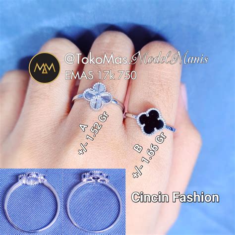 Jual Cincin Van Cleef Hitam Alhambra Emas Putih 750 Kadar 17k
