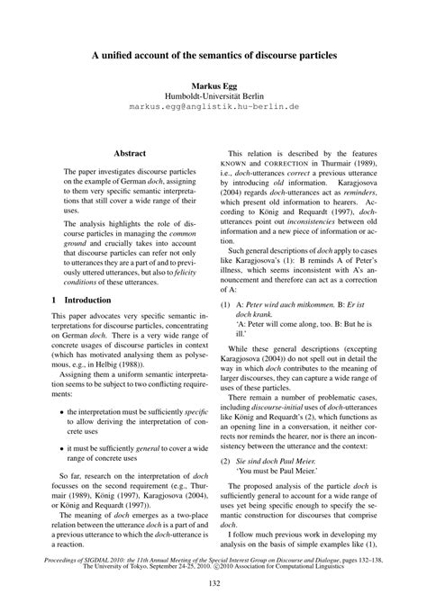 PDF A Unified Account Of The Semantics Of Discourse Particles