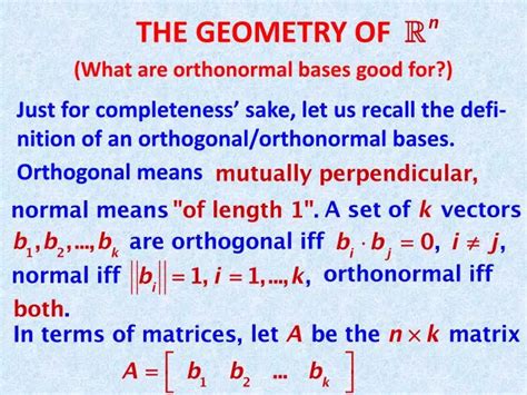 PPT THE GEOMETRY OF What Are Orthonormal Bases Good For PowerPoint Presentation ID 2235987