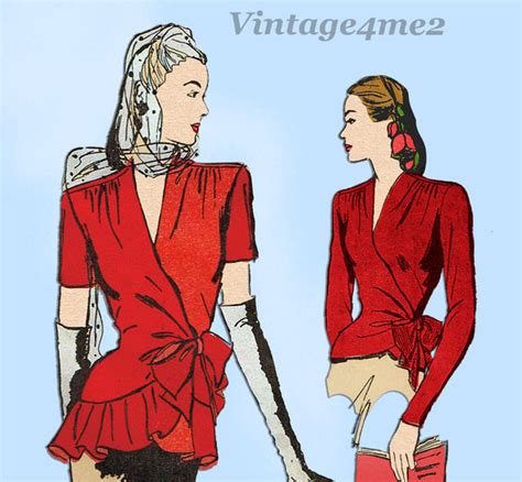 Butterick 3144 1940s Uncut Wwii Misses Wrap Blouse 32 B Vintage Sewin