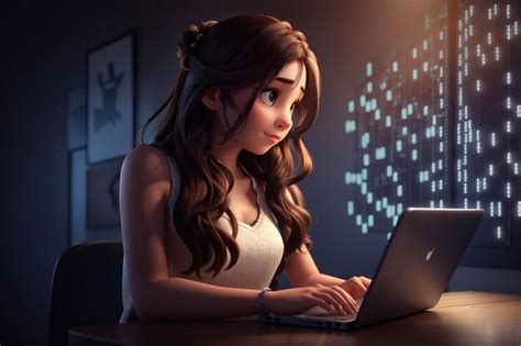 Premium Ai Image A Girl Using Laptop With Binary Code