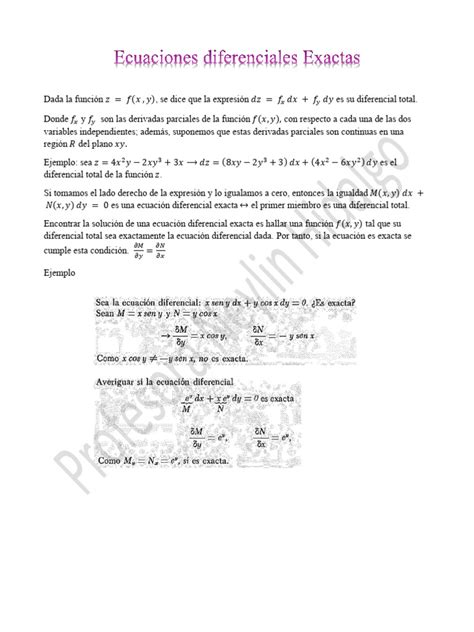 Ecuaciones Diferenciales Exactas Pdf Ecuaciones Integral
