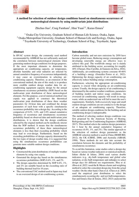 Pdf A Method For Selection Of Outdoor Design Conditions Based On
