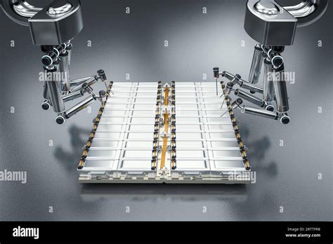 Automation Battery Manufacturing With 3d Rendering Electric Car Battery