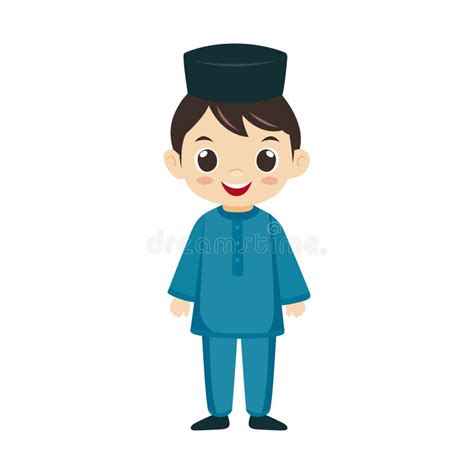 Vector Flat Illustration Malaysian Malay Boy Wearing Traditional