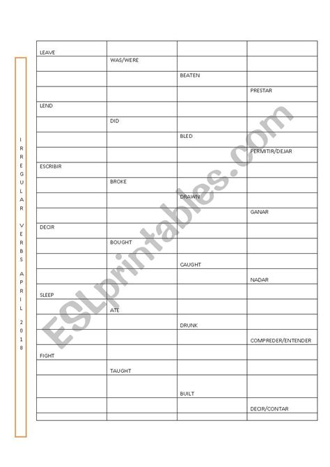Exam Irregular Verbs Esl Worksheet By Mariec