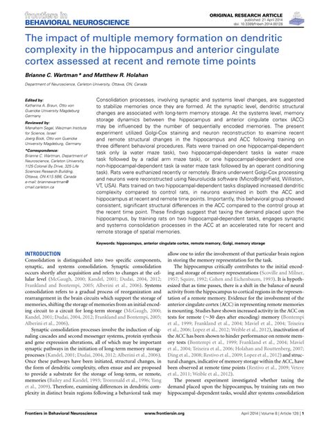 Pdf The Impact Of Multiple Memory Formation On Dendritic Complexity In The Hippocampus And