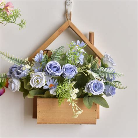 Ouoety墙面壁饰装饰假花创意客厅房间墙壁卧室墙上小挂件花餐厅室内墙饰 木质小房子 珊瑚玫瑰蓝色【图片 价格 品牌 报价】 京东