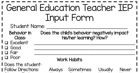 Gen Ed Teacher Iep Input Form Pdf