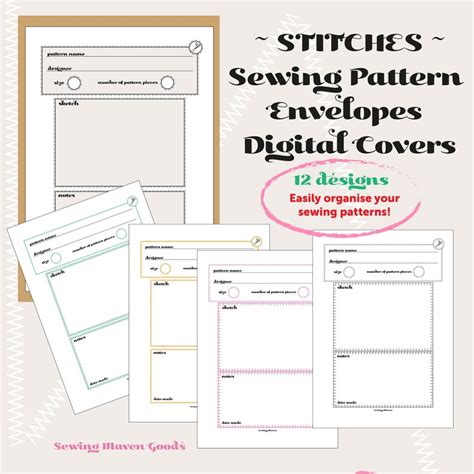 The Stitches Printable Pattern Envelope Sheets Pdf Envelope Cover Template Sewing Pattern