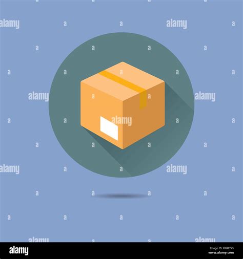 Parcel Flat Design Long Shadow Vector Icon In Circle On Pastel Blue Background Stock Vector