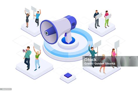 사람들이 시위대의 아이소메트릭 군중입니다 남성과 여성 시위대 또는 활동 가입니다 잡고 배너와 플 래 카드 정치적인 회의 퍼레이드 또는 집회에 참여을 남녀 설정 합니다 벡터