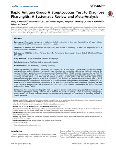 Pdf Rapid Antigen Group A Streptococcus Test To Diagnose Pharyngitis A Systematic Review And