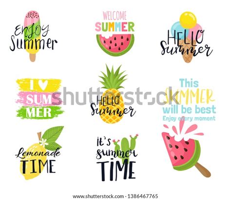 Summer Hand Drawn Lettering Elements Set 库存矢量图（免版税）1386467765