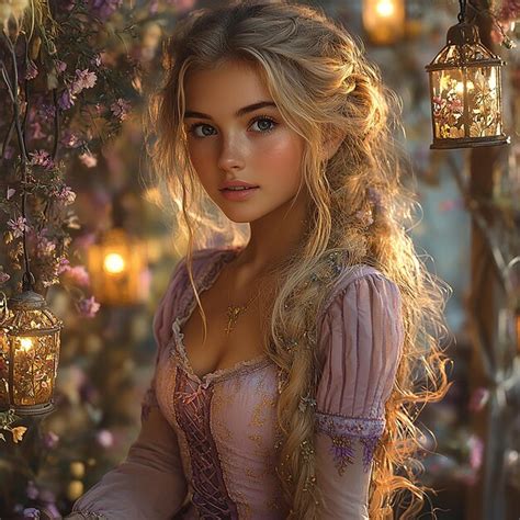 A Beautiful Young Girl In The Style Of Rapunzel From Disneys Animated