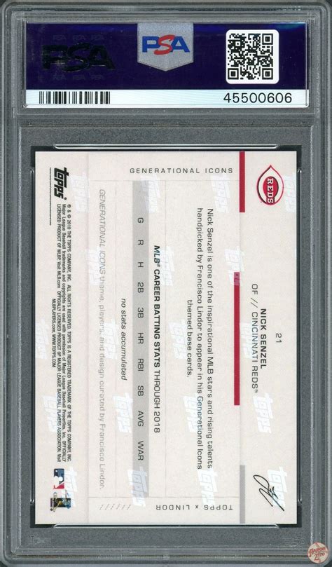 2019 Topps X Lindor Generational Icons Nick Senzel 21 Psa 10 Pop 23