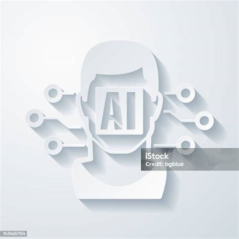 남성 얼굴을 가진 인공 지능 Ai 빈 배경에 종이 잘라내기 효과가 있는 아이콘 0명에 대한 스톡 벡터 아트 및 기타 이미지 0명 3차원 형태 개념 Istock