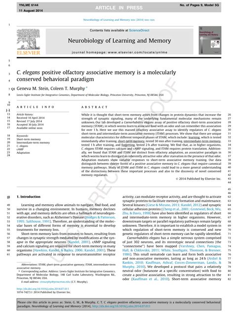 Pdf C Elegans Positive Olfactory Associative Memory Is A Molecularly Conserved Behavioral