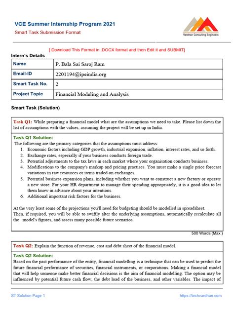 Task 2 Financial Modeling And Analysis Pdf Debt Financial Modeling