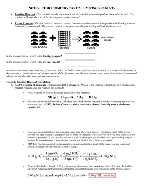 Notes From Class On Limiting Reagents