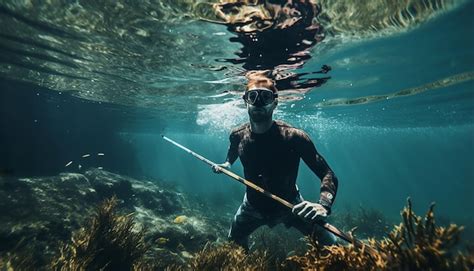 Premium Ai Image Spearfishing Underwater Premium Ai Image Spearfishing Underwater