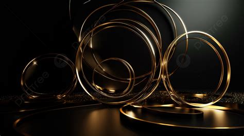 매우 추상적이고 검은색 빛나는 금반지가 있는 3d 장면 게리와 황금 모양 금색 원 어두운 배경이 있는 3d 현대 추상 벽지 황금선 고화질 사진 사진 배경 일러스트 및