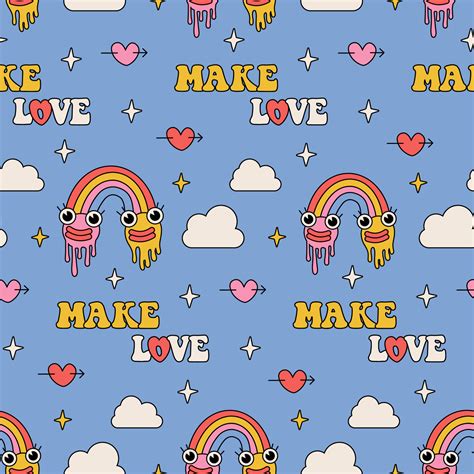 Groovy Hippie Valentines Day Seamless Pattern Repeating Background