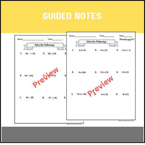 Multiplying And Dividing Integers Guided Notes Practice Worksheets And Activiti