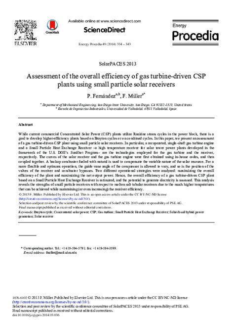 Pdf Assessment Of The Overall Efficiency Of Gas Turbine Driven Csp