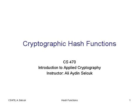 Cryptographic Hash Functions CS 470 Introduction To Applied