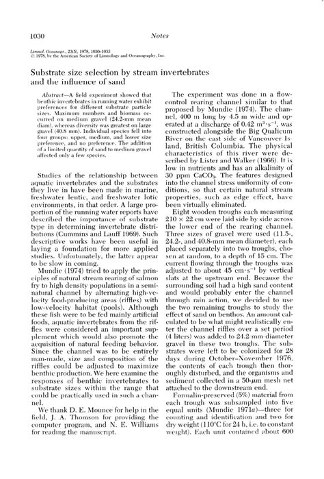 Pdf Substrate Size Selection By Stream Invertebrates And The