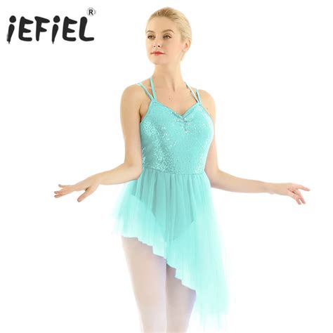 Iefiel Womens Ballet Costumes Spaghetti Straps Halter Neck Sequins