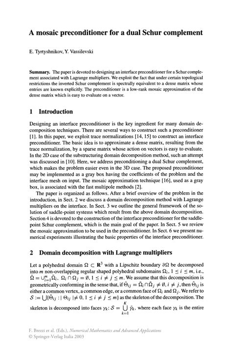 Pdf A Mosaic Preconditioner For A Dual Schur Complement
