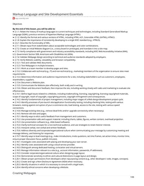 Lesson 1 Markup Language And Site Development Essentials Markup