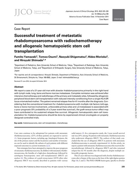 Pdf Successful Treatment Of Metastatic Rhabdomyosarcoma With