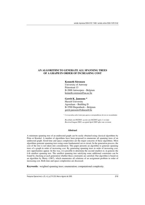 Pdf An Algorithm To Generate All Spanning Trees Of A Graph In Order Of Increasing Cost