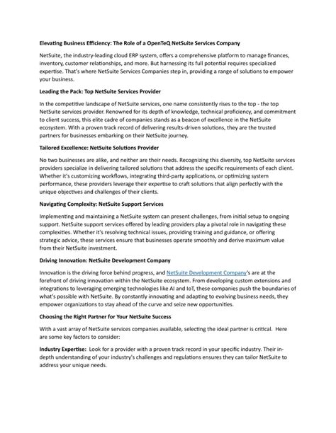 PPT Elevating Business Efficiency The Role Of A OpenTeQ NetSuite Services Company PowerPoint