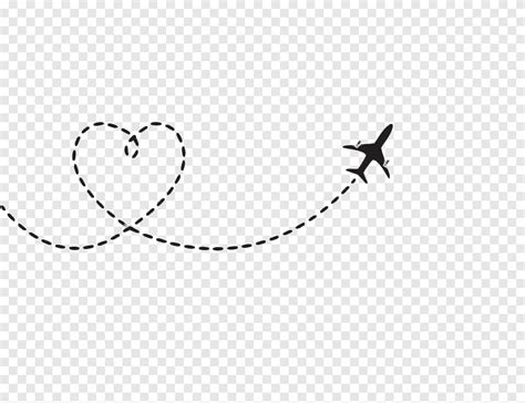 무료 다운로드 하트 모양의 비행기 노선 검은 색 점선 Png Pngegg