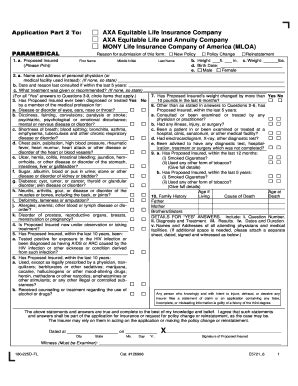 Fillable Online Application Part 2 To AXA Equitable Life Insurance