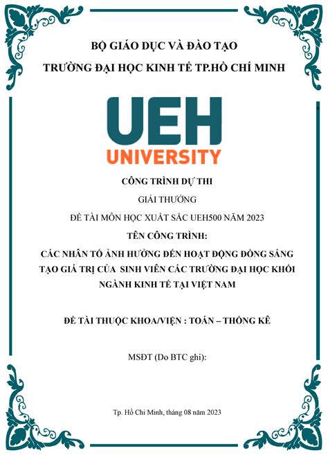 Nckh nckh BỘ GIÁO DỤC VÀ ĐÀO TẠO TRƯỜNG ĐẠI HỌC KINH TẾ TPỒ CHÍ MINH CÔNG TRÌNH DỰ THI GIẢI