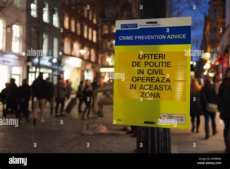 London Uk 9 January 2014 A Crime Prevention Advice Sign In Romanian