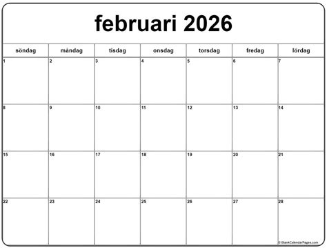 Februari Kalender Svenska Kalender Februari