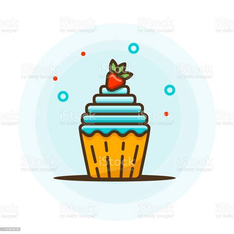 플랫 스타일의 딸기 로고와 함께 밝은 컵 케 잌 배너 전단지 또는 인쇄에 대 한 벡터 일러스트입니다 베이비 샤워 생일 또는 파티 초대장 빵집 상점이 나 카페에 귀여운에 대한