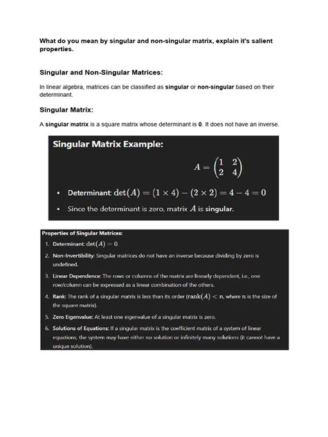 Properties Of Singular And Non Singular Matrix Pdf