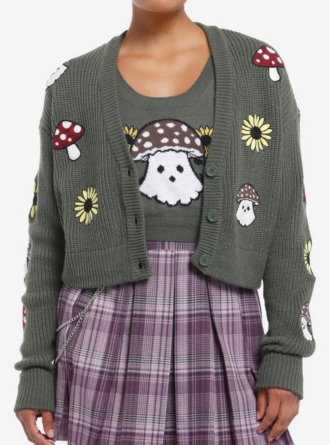 Thorn And Fable Mushroom Ghost Girls Crop Cardigan And Tank Top Set Hot Topic