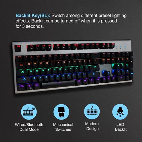 Mechanical Gaming Keyboard RGB Backlight Clicky Kailh Blue Or Black Switches Switches