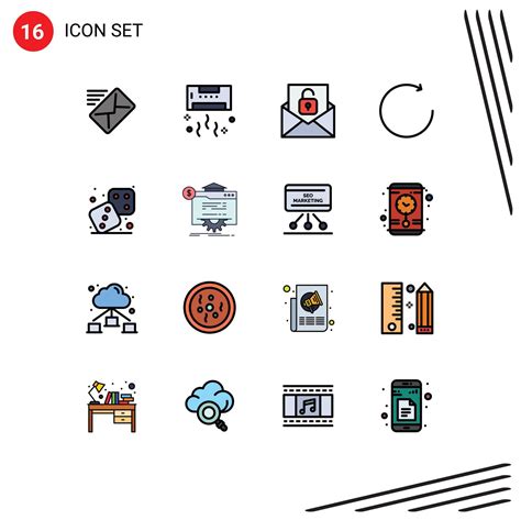 Mobile Interface Flat Color Filled Line Set Of 16 Pictograms Of Dices Rotate Technology