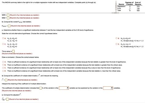 SOLVED The ANOVA Summary Table On The Right Is For A Multiple