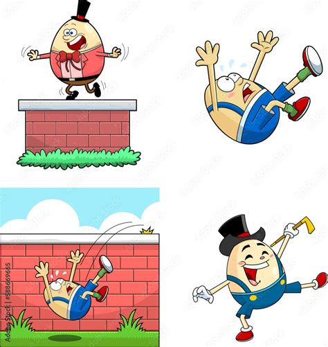 Humpty Dumpty Egg Cartoon Character Vector Hand Drawn Collection Set